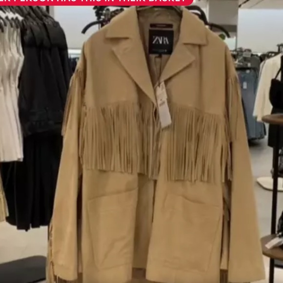 Zara | Jackets & Coats | Zara Sand Fringed Leather Jacket | Poshmark